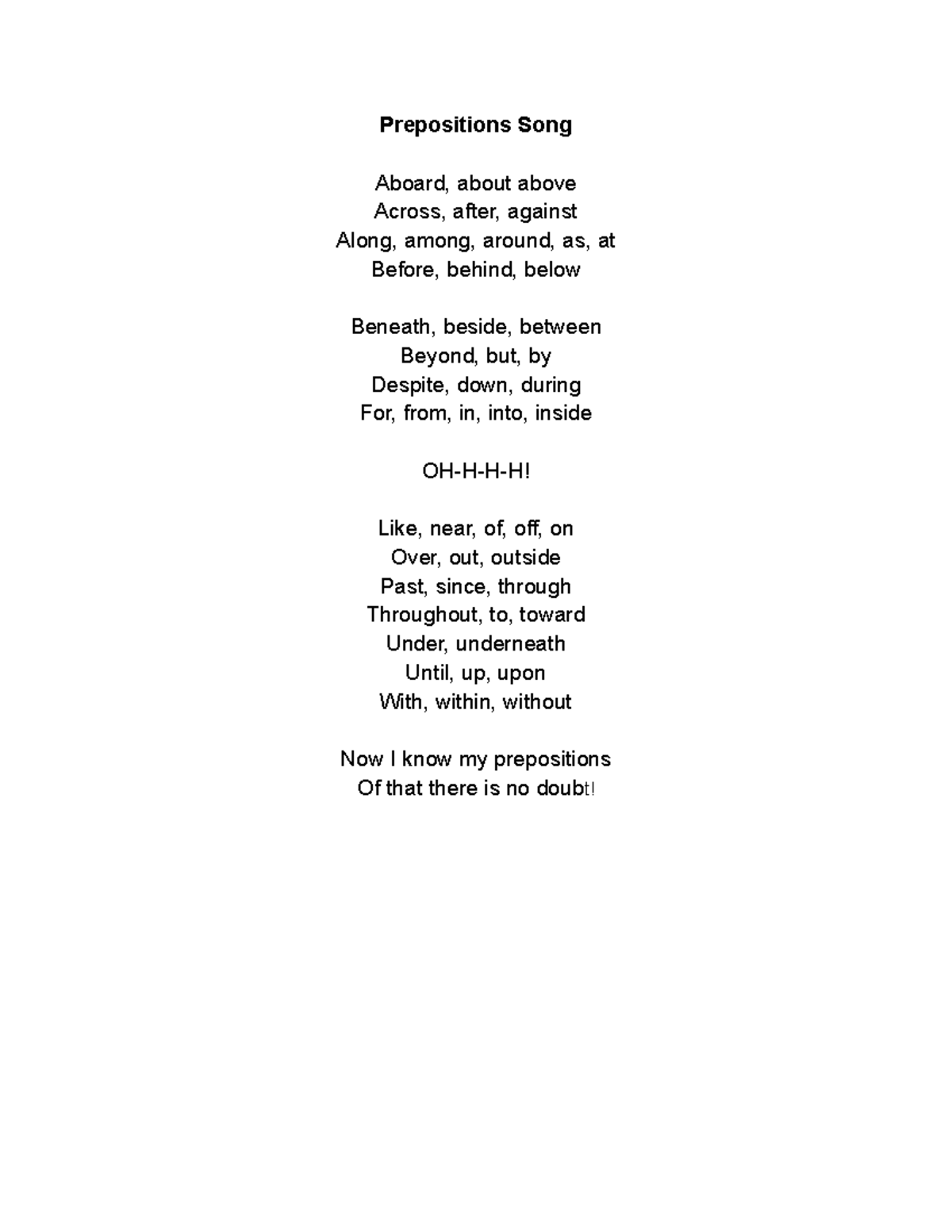 Prepositions Song: A Fun Way to Learn English Prepositions - ENGL 2000 ...