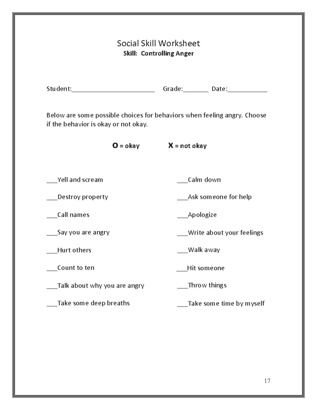 Social skills worksheet 1760293028 - Social Skill Worksheet Skill ...