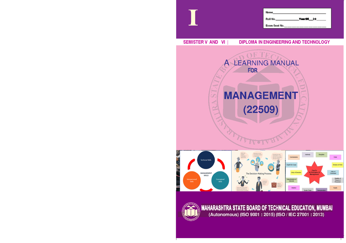 Management Notes for Diploma Course (22509) - Learning Manual - Studocu