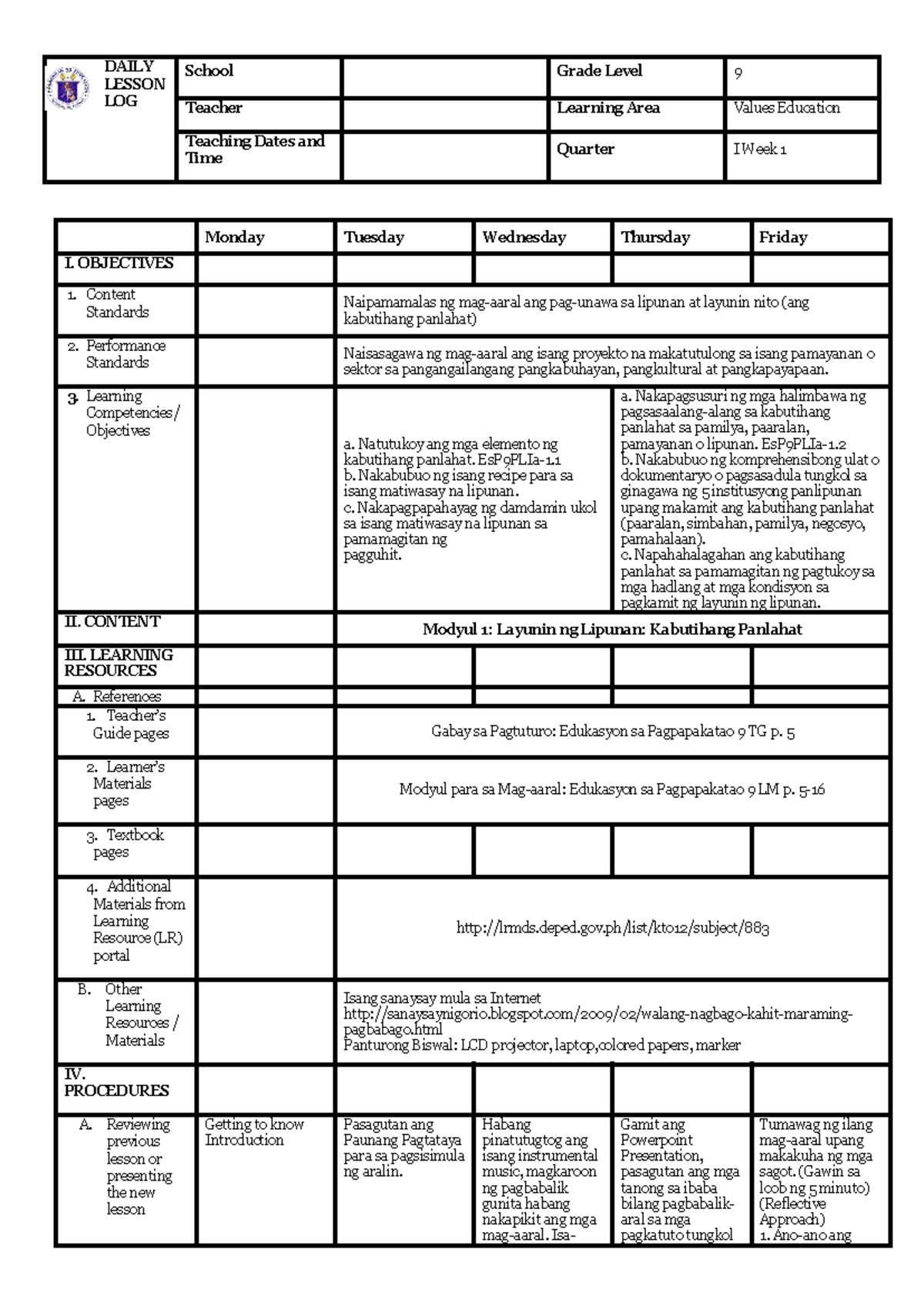 1st Quarter ESP 9 Lesson Log: Understanding Common Good - Studocu