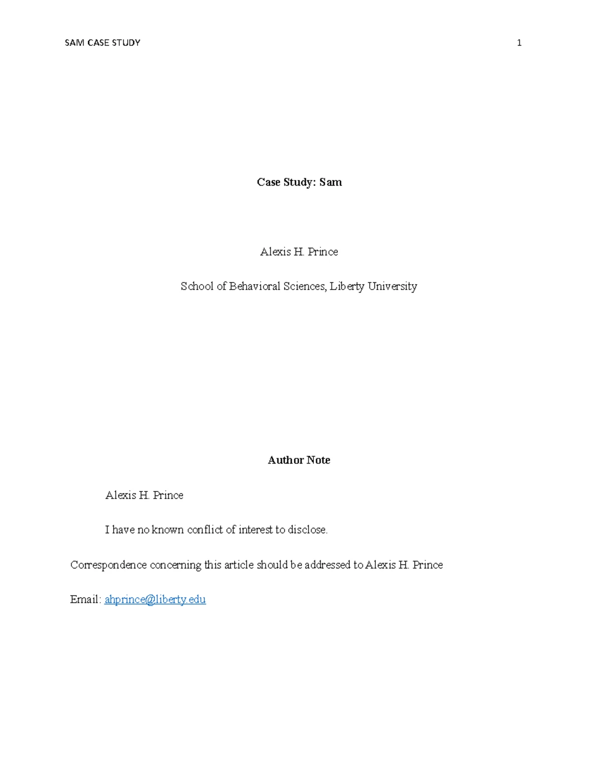 Sam Case Study couc 546 - Case Study: Sam Alexis H. Prince School of ...