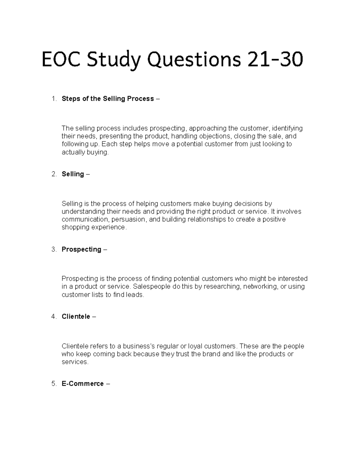 EOC Study Questions 21-30 - EOC Study Questions 21- Steps of the ...