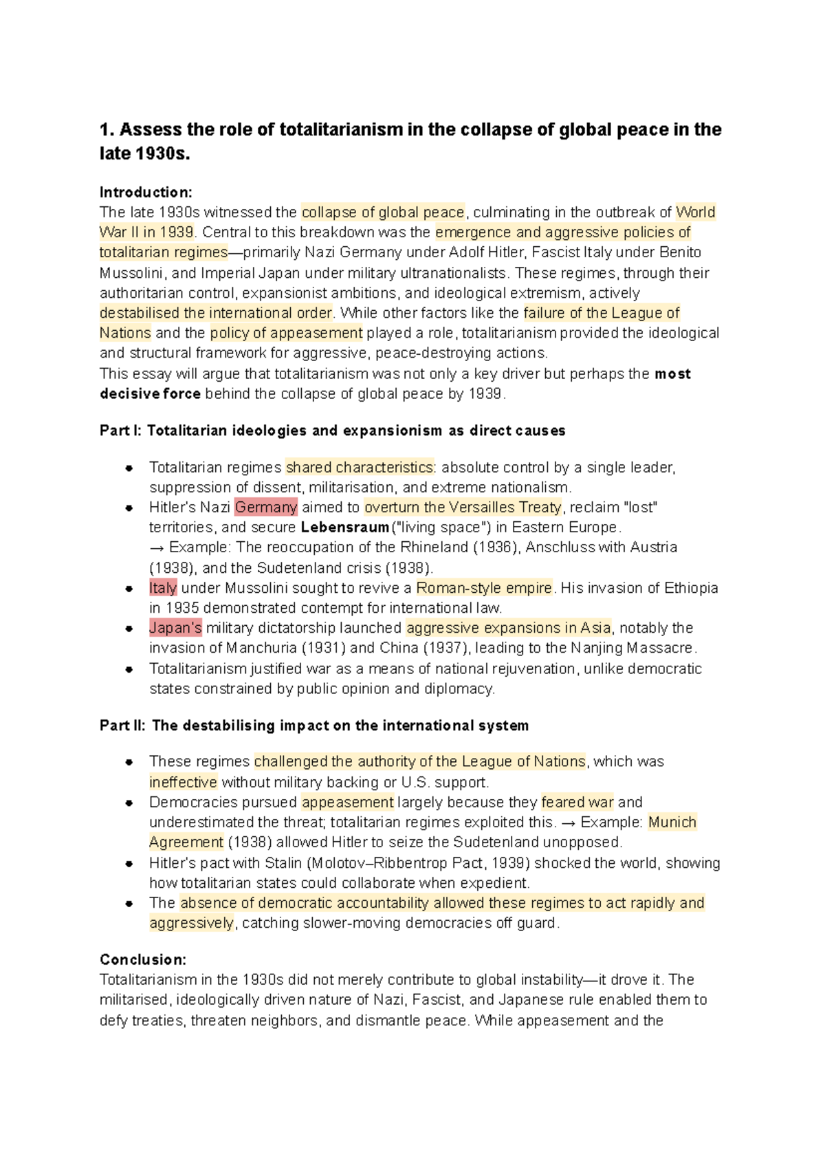 Assessing Totalitarianism's Role in Global Peace Collapse: 1930s ...