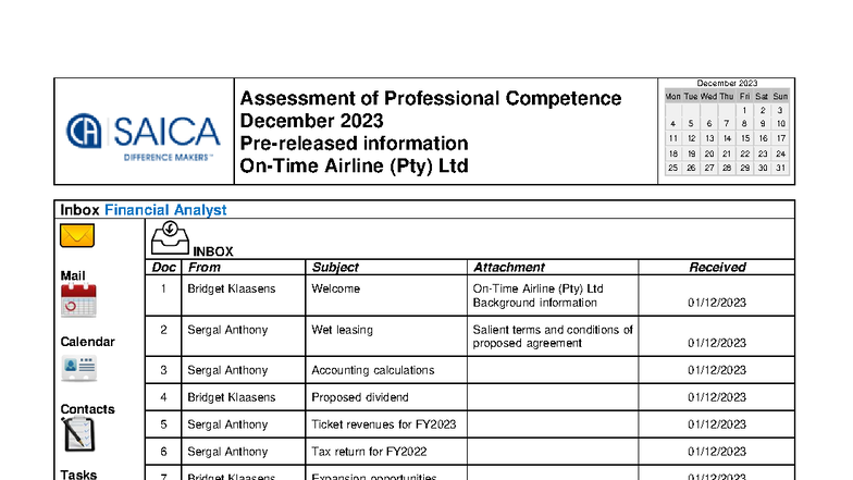 APC December 2023 Pre released information - APC December 202 3 © SAICA ...