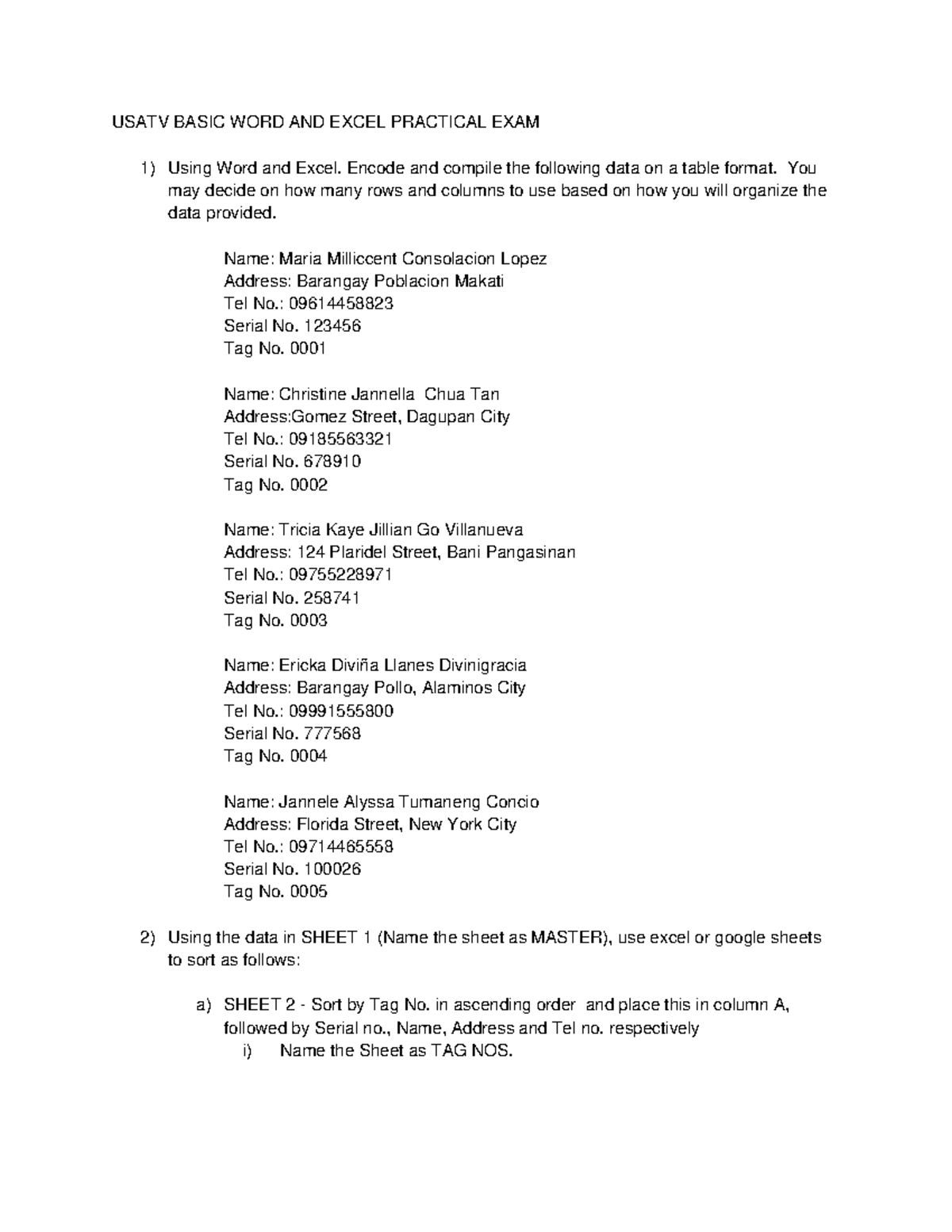 USATV Basic Word & Excel Practical Exam Instructions - Studocu