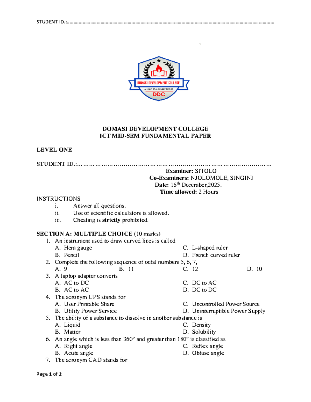 ICT 101: Level One Fundamental Paper - Exam Guide - Studocu