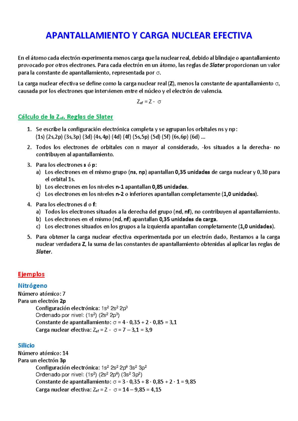 CMPL TEMA 1 - Carga Nuclear Efectiva y Reglas de Slater - Studocu