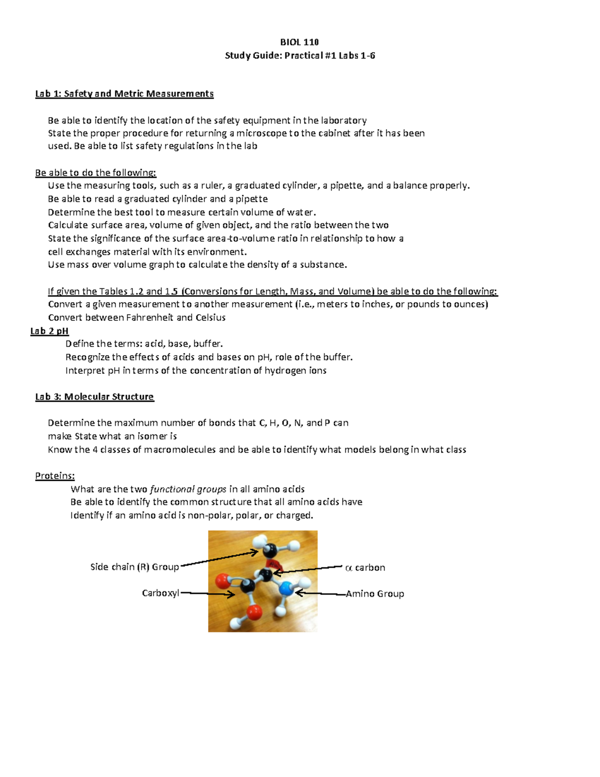 BIOL 110 Practical 1 Study Guide: Labs 1-7 Overview 2022 - Studocu