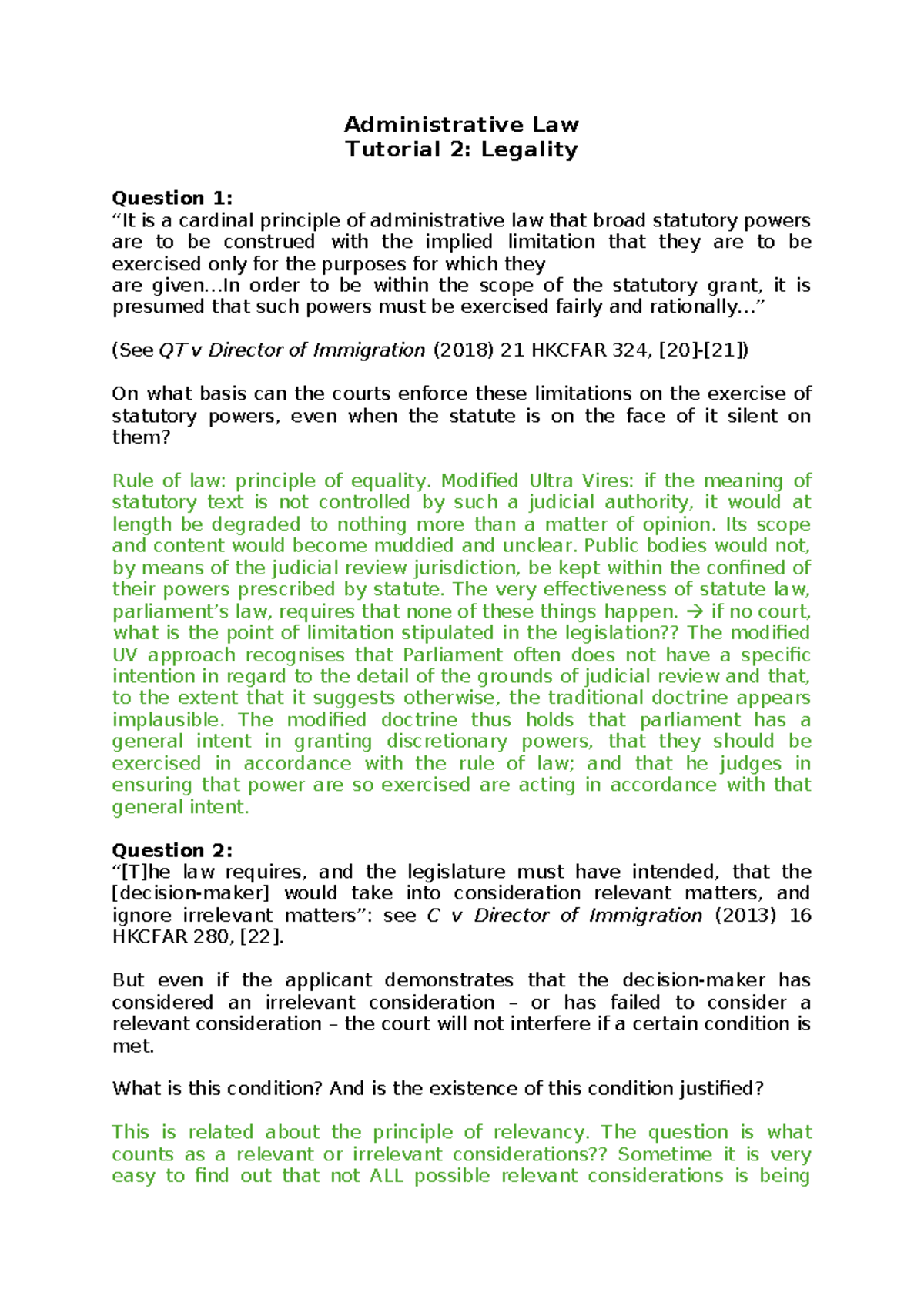 LLAW3093 T2 - Administrative Law Tutorial: Legality & Relevancy ...