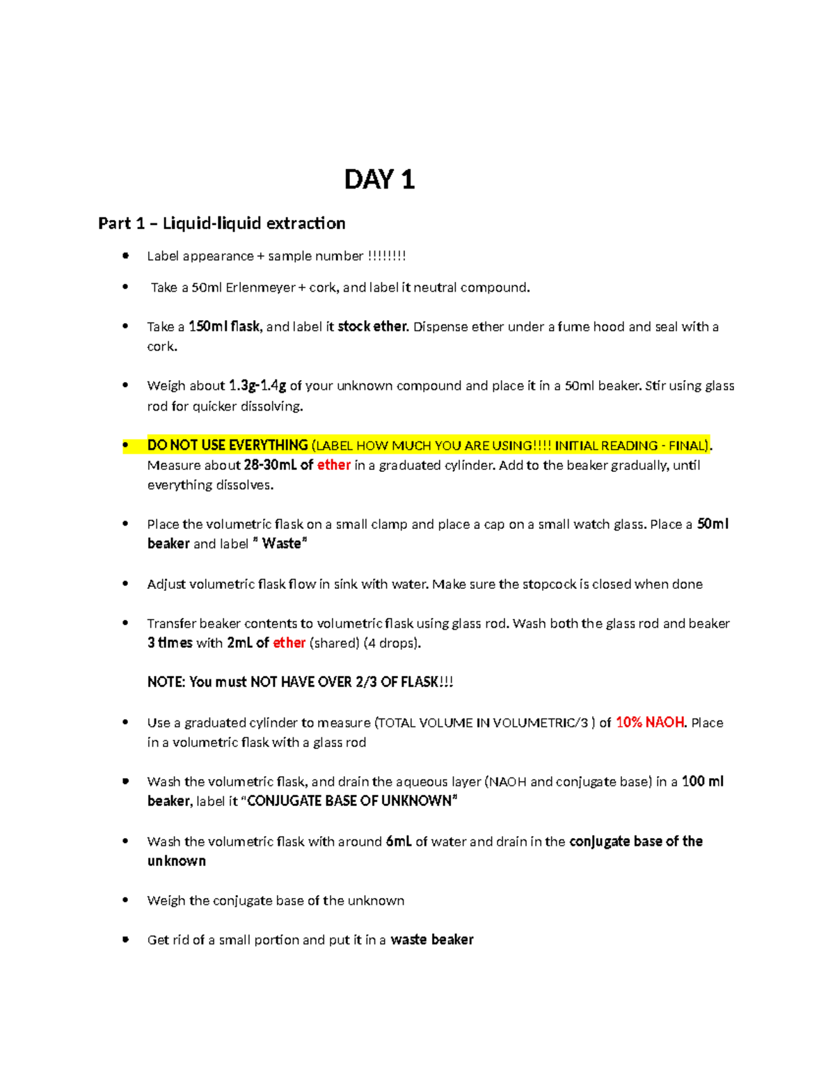 Experiment 3 - Procedure Summary for Organic Chemistry Lab - Studocu