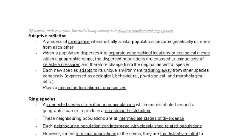 H3 Notes: Adaptive Radiation & Ring Species Explained - Studocu