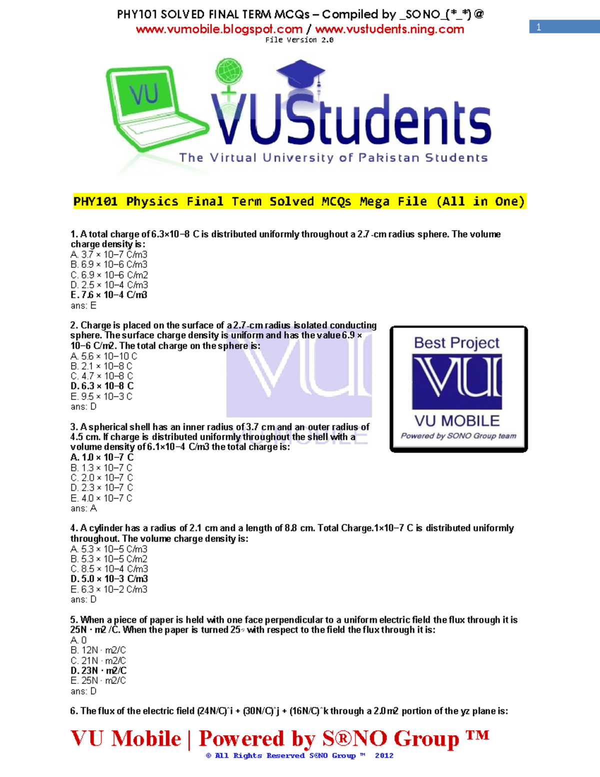PHY101-Final Term-Solved MCQs Mega File - VU Mobile | Powered by S®NO Group ™ 1 vumobile ...