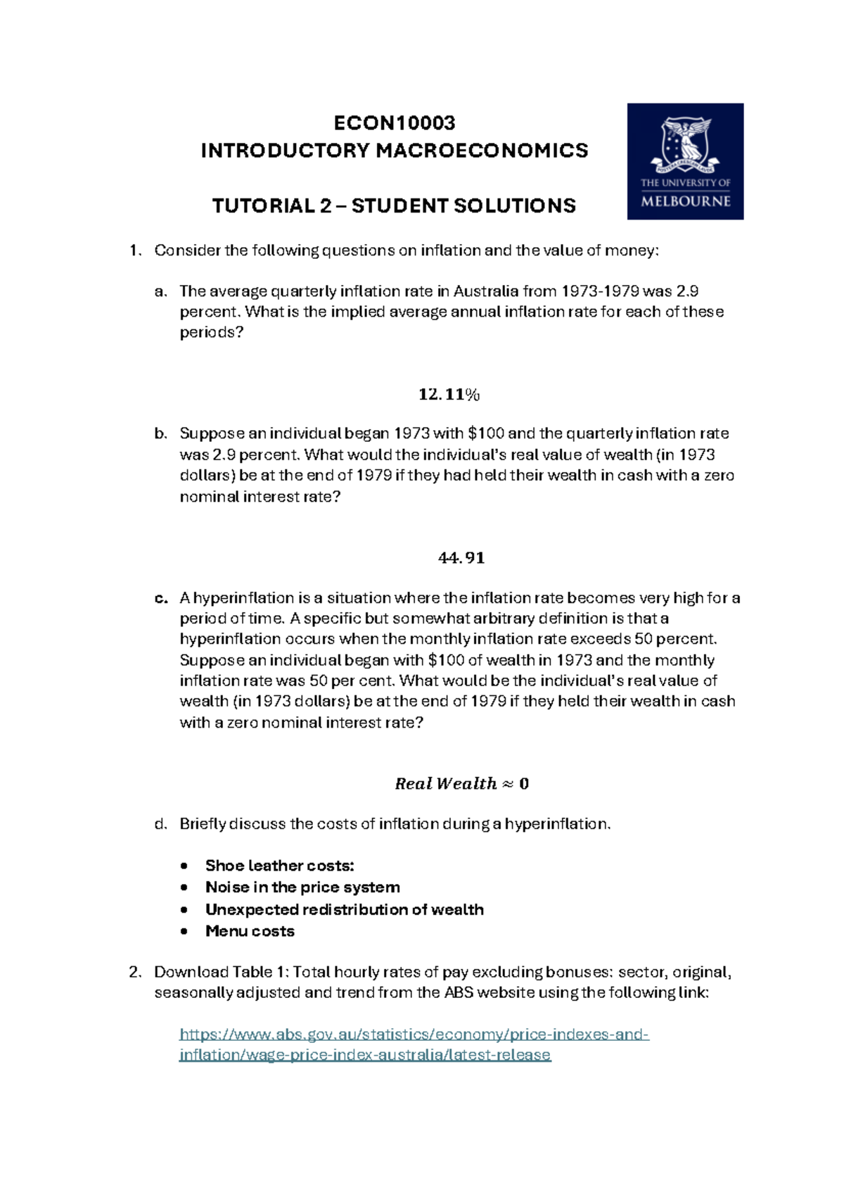 Tutorial 2-solutions-student - Consider the following questions on ...