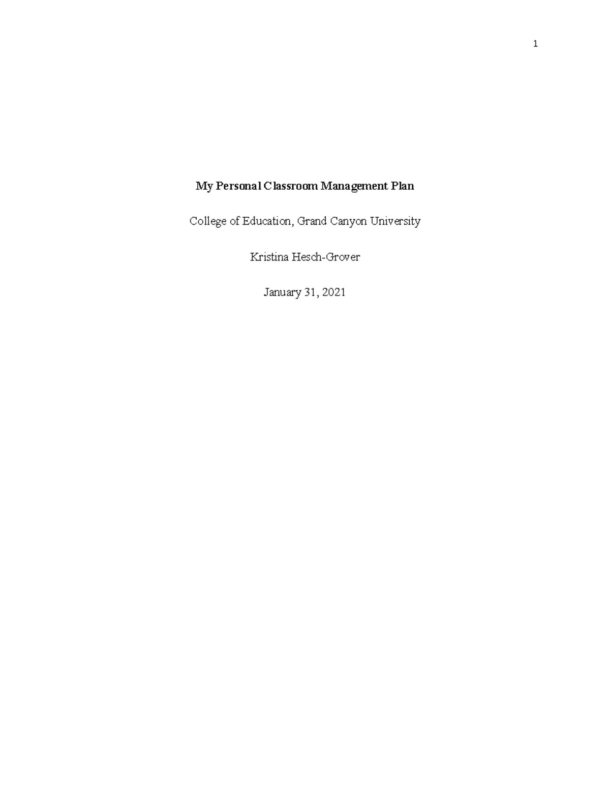 Classroom Management Plan Final Draft - My Personal Classroom ...