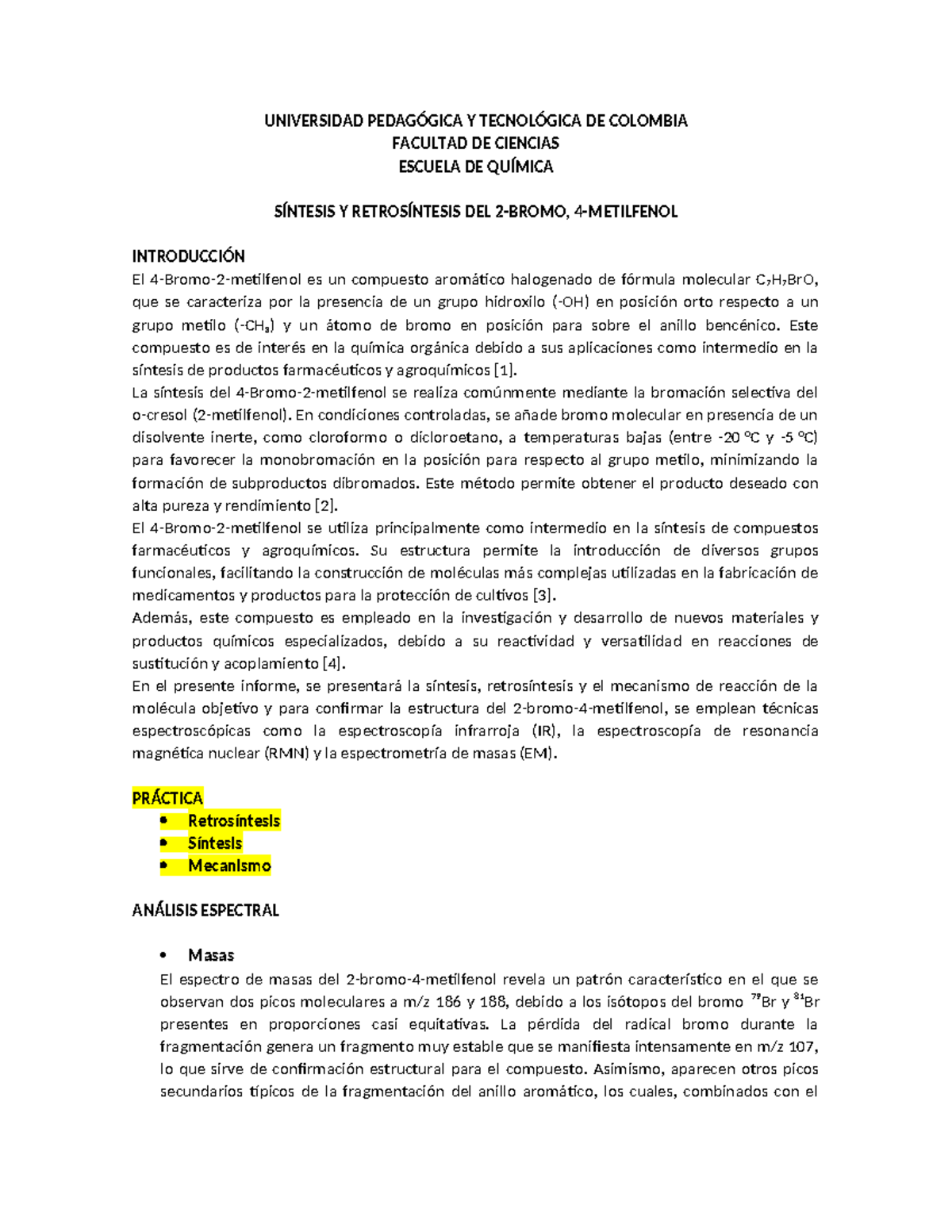 Síntesis y Retrosíntesis de 2-Bromo-4-Metilfenol: Análisis Espectral ...