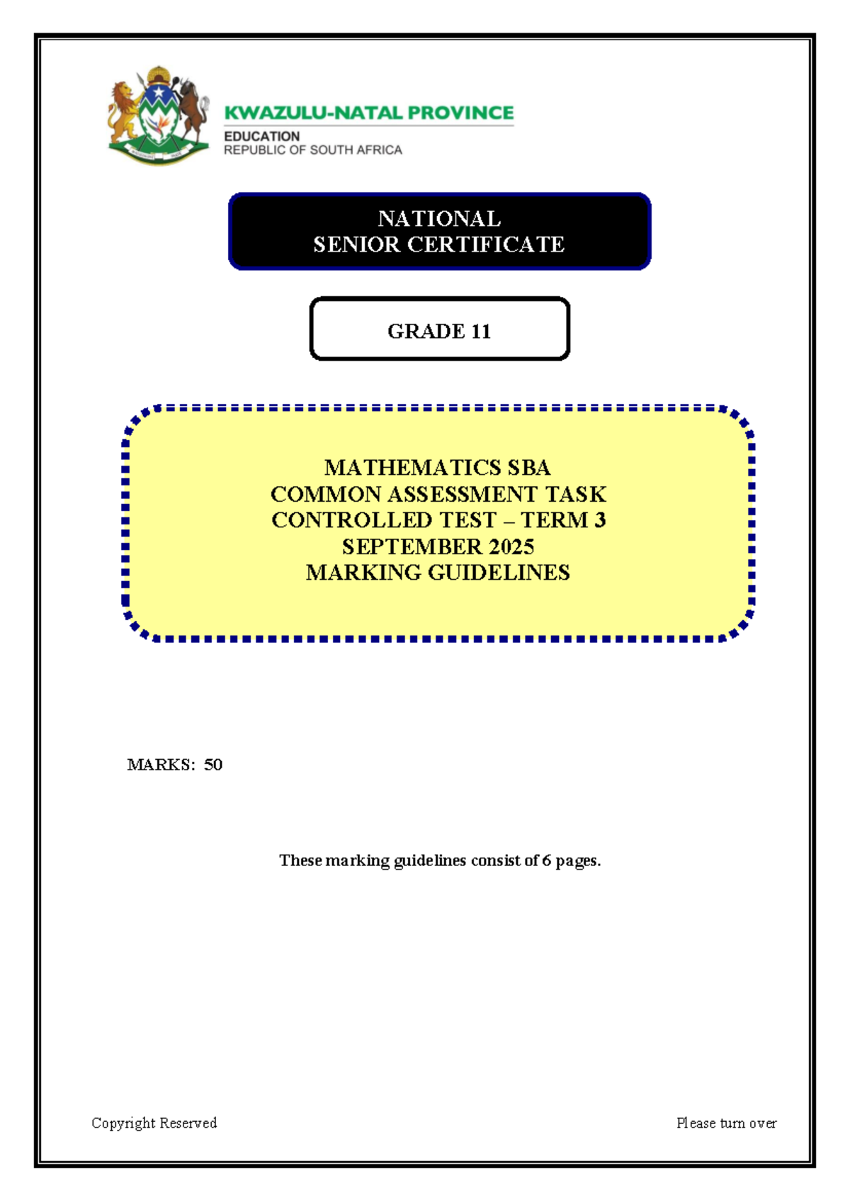 GR 11 MATHEMATICS SBA CONTROLLED TEST TERM 3 MARKING GUIDELINES - Studocu