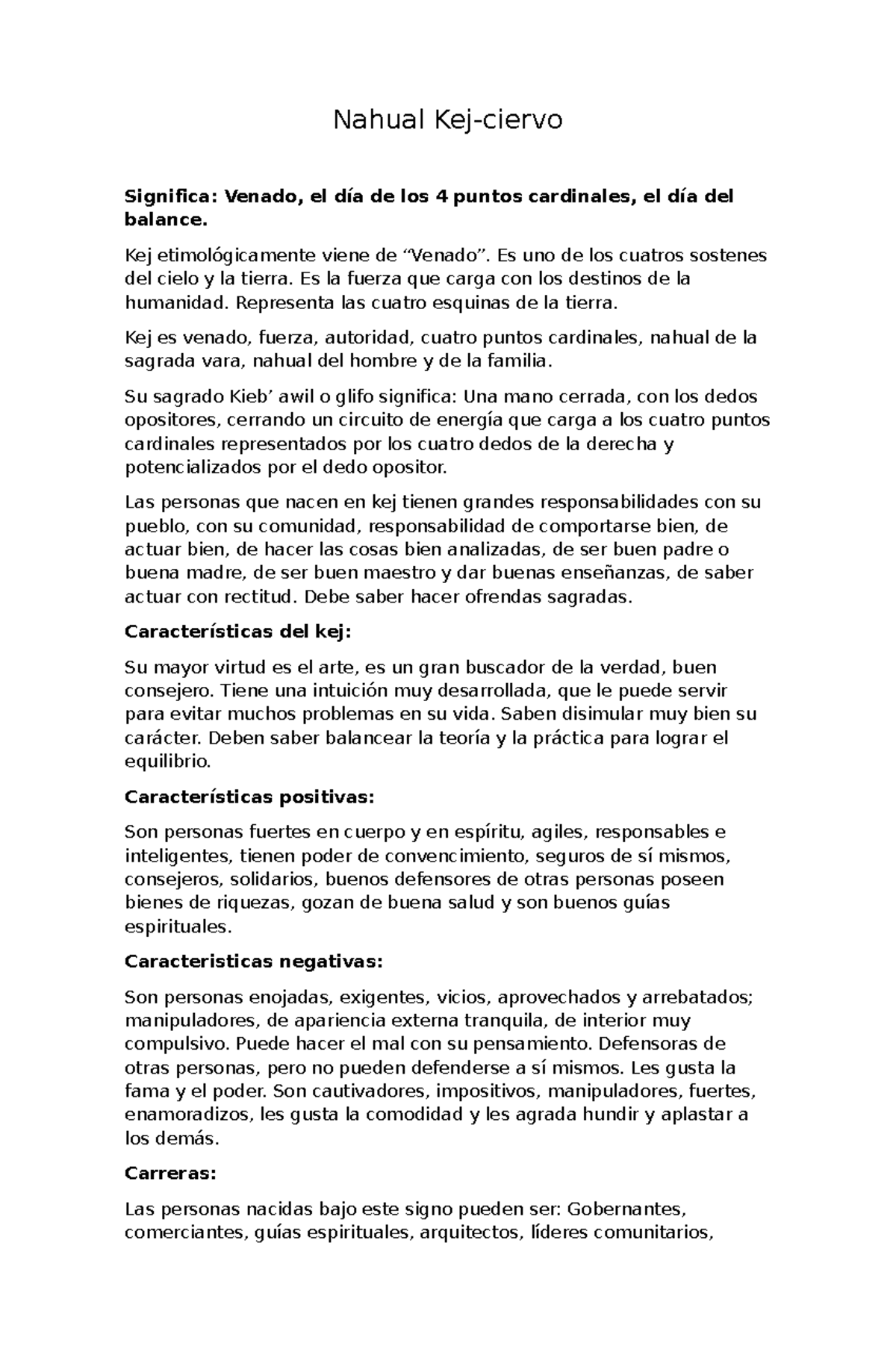 Nahual Kej: Significado, Características y Responsabilidades - Studocu