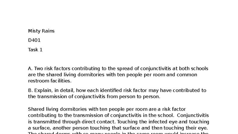 D401 - Assignment on Risk Factors and Epidemiology of Conjunctivitis ...