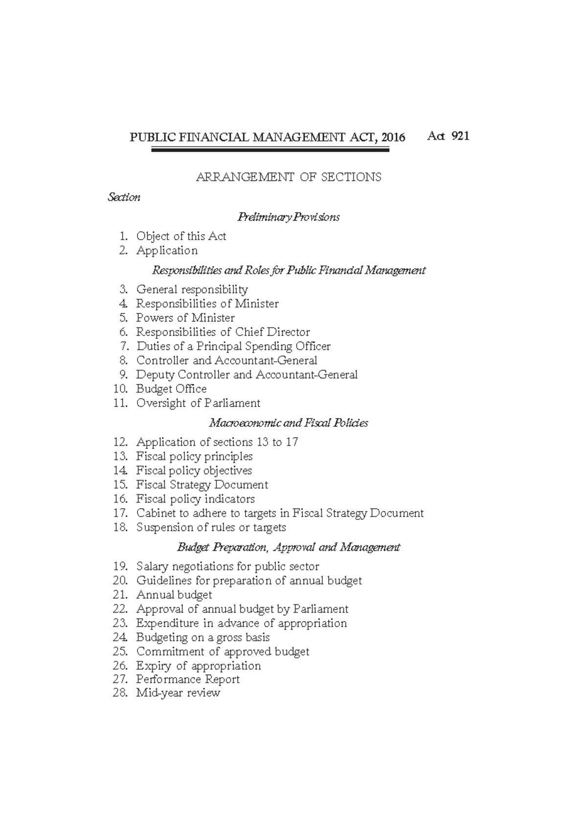 Public Financial Management Act, 2016 (Act 921): Overview & Provisions ...