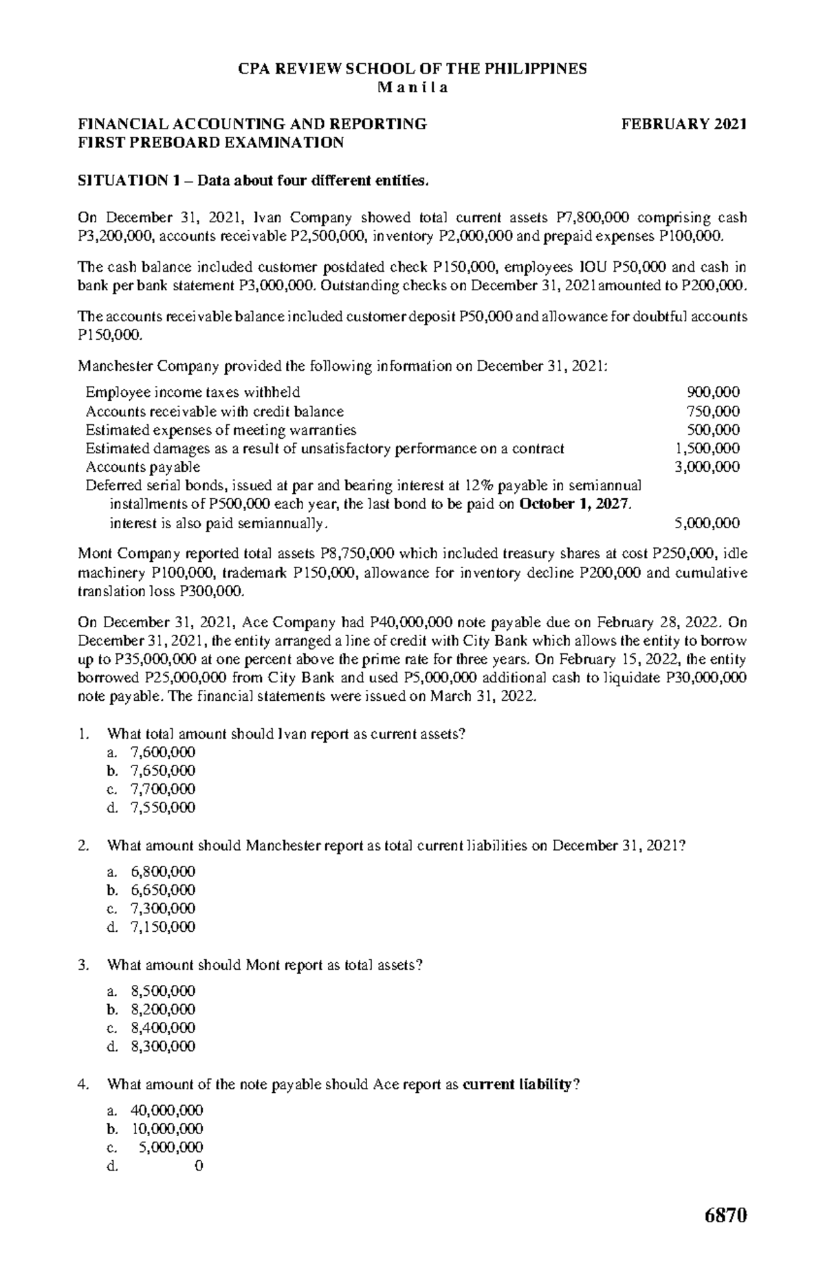 **FAR 2021 First Preboard Exam Practice Questions** - Studocu