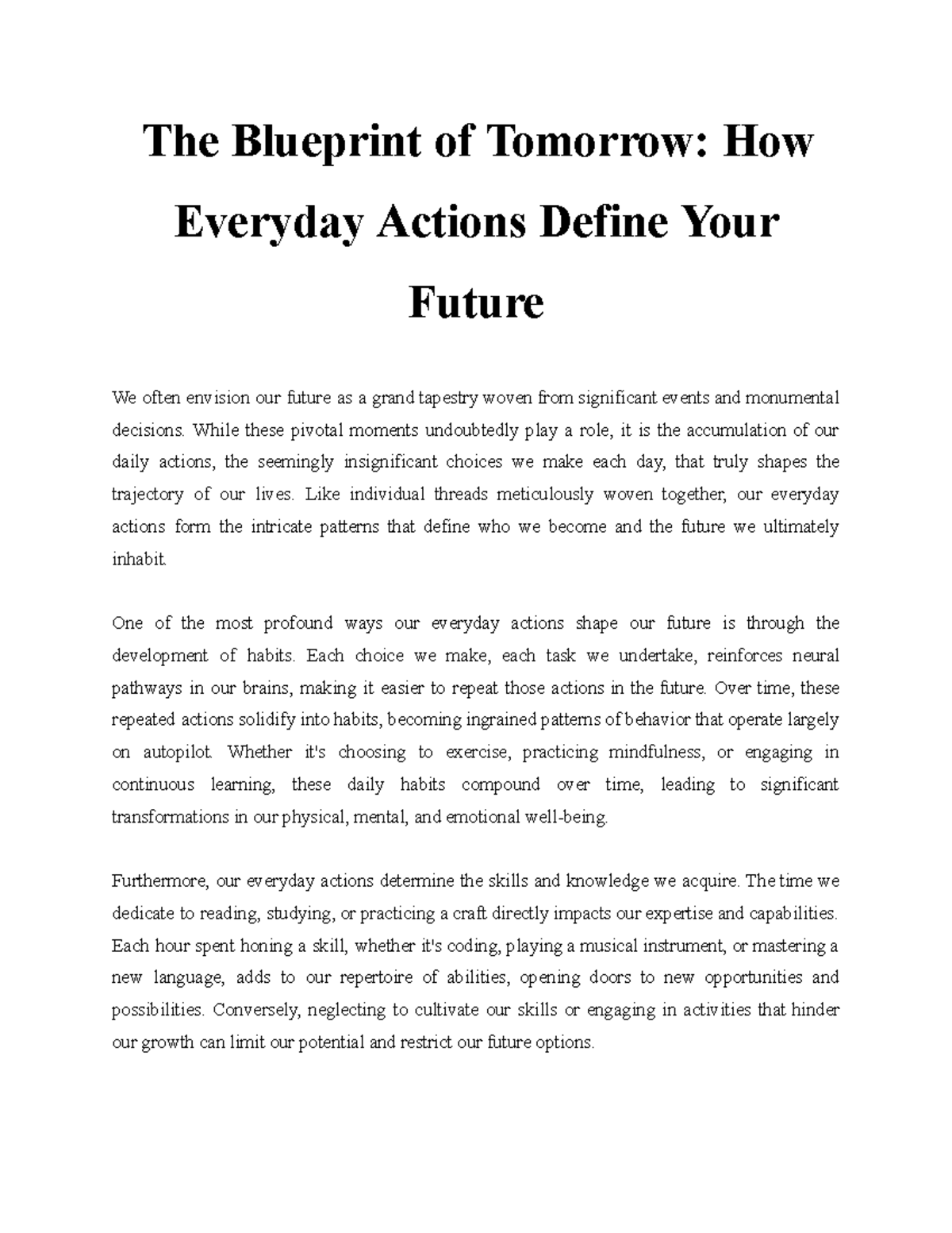 Essay on Expectations: Shaping Our Future Through Daily Actions - Studocu