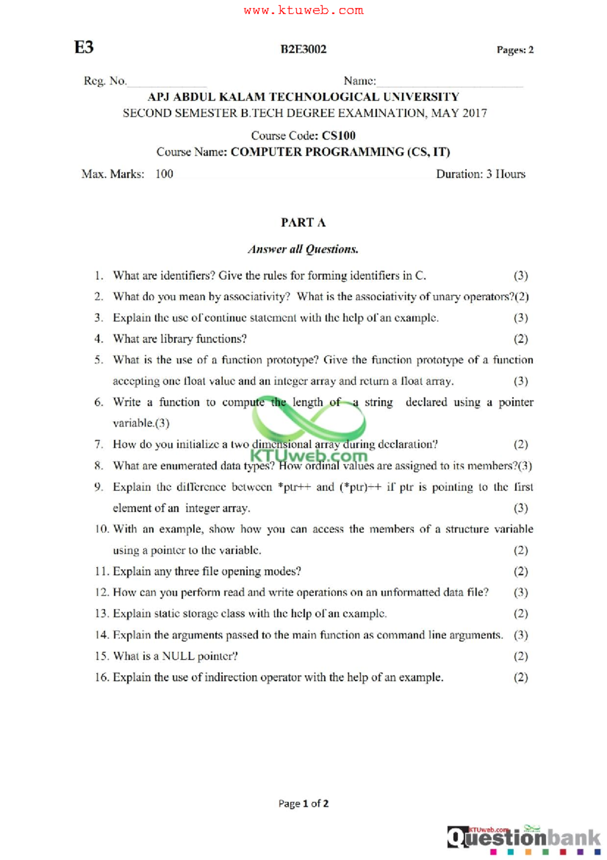 CS 100 Computer Programming May-17 - ktuweb ktuweb - Studocu