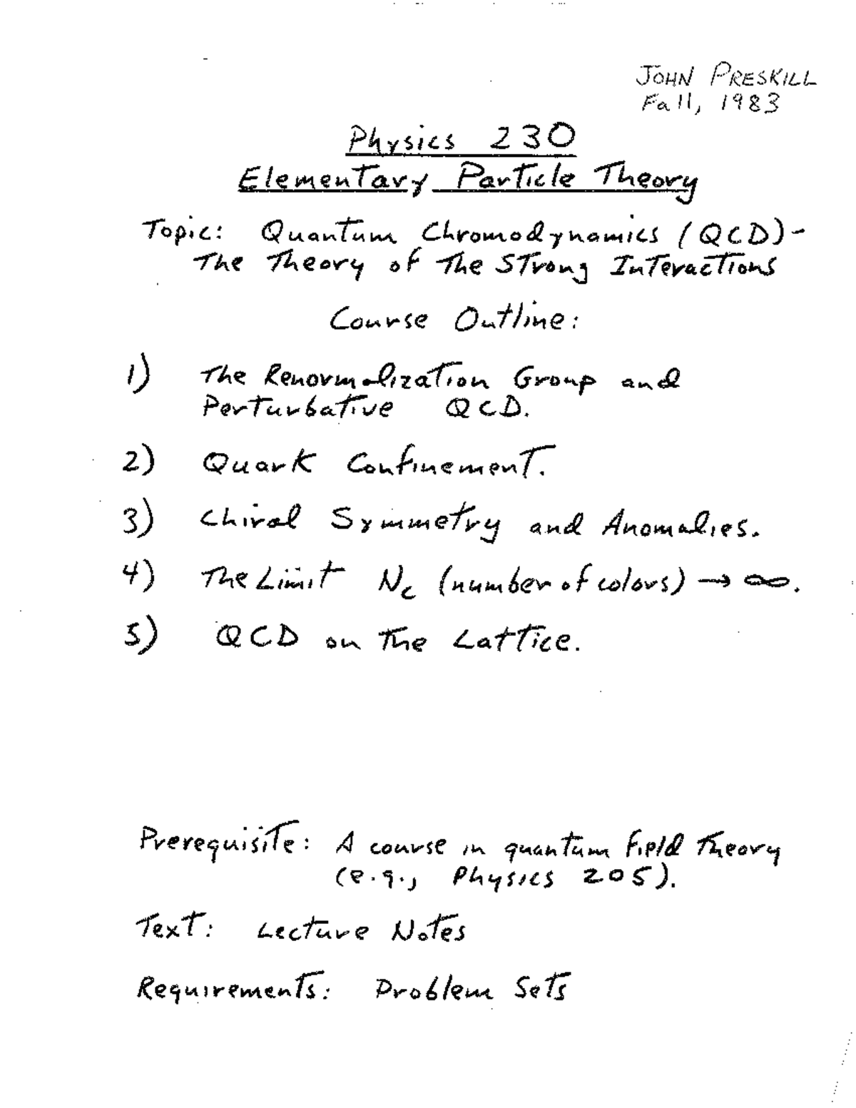Physics 230: Lecture Notes on Quarks and Gluons (Fall 1983) - Studocu
