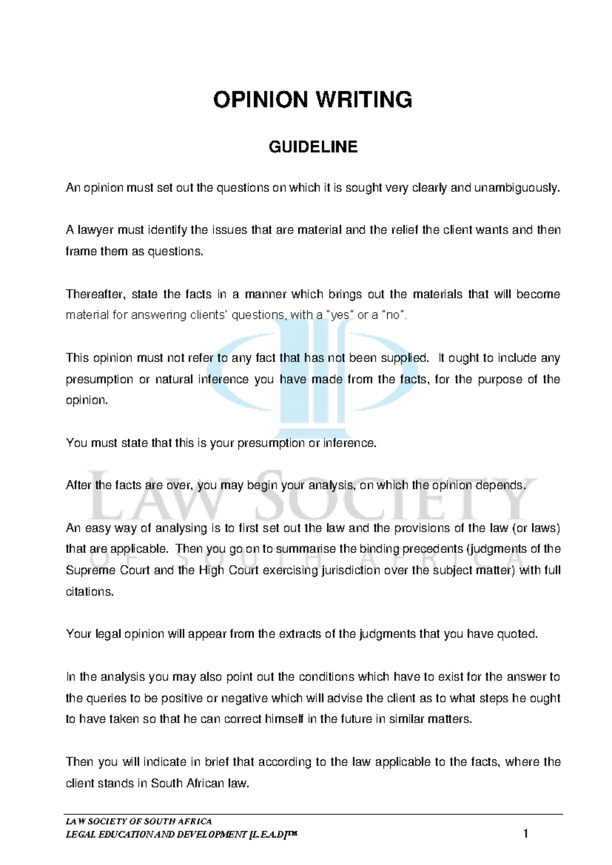LAW 101: Opinion Writing Guidelines for Legal Research - Studocu