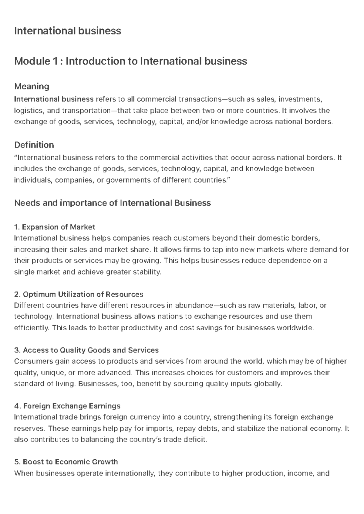 International Business Module 1: Intro to Global Trade Concepts - Studocu