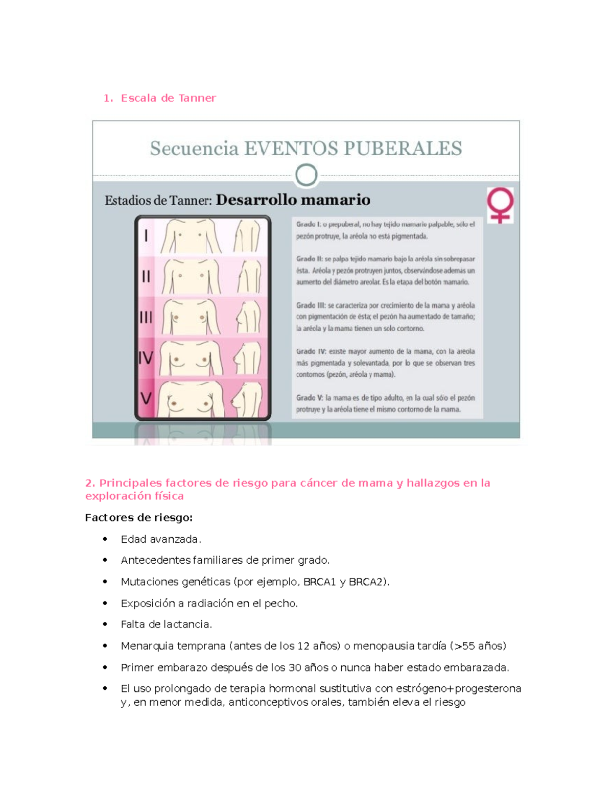 Escala de Tanner y Riesgos de Cáncer de Mama - Resumen - Studocu