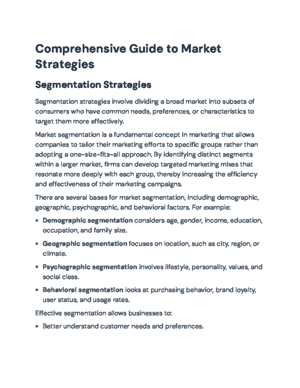 Comprehensive Guide to MKT 101 Segmentation & Positioning Strategies - Studocu