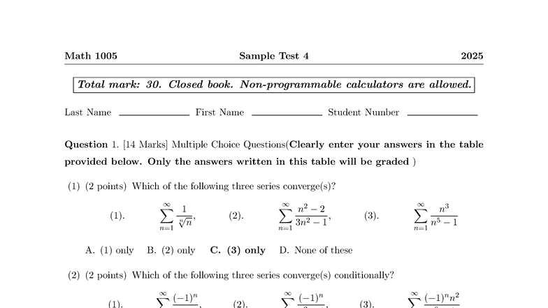 Math 1005 Sample Test 4 - Practice Test 2025 - Studocu