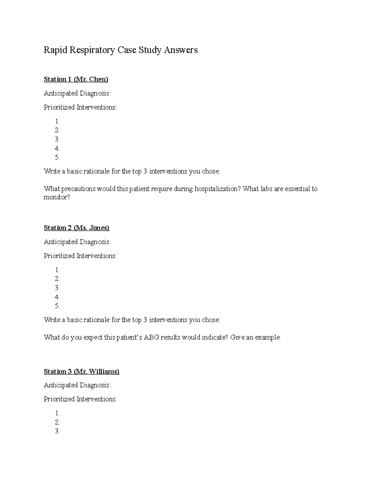 Rapid Respiratory Case Study Answers (NUR 301) - Studocu