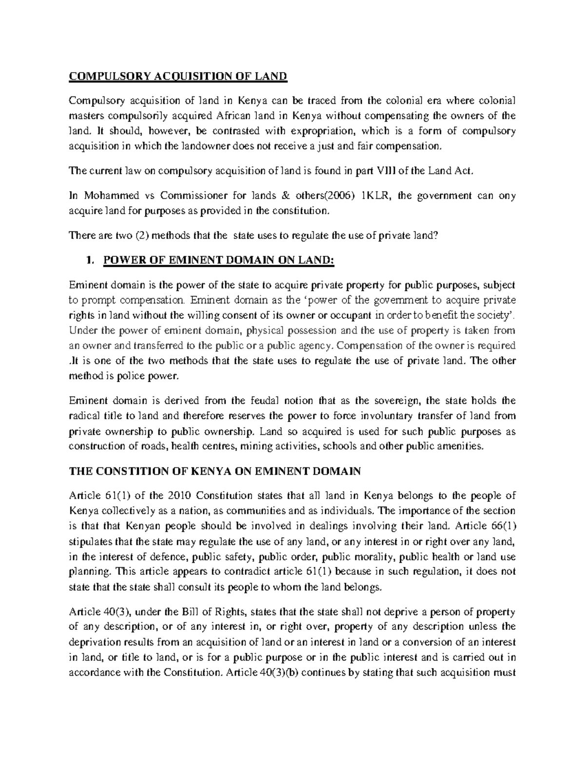 Compulsory Acquisition OF LAND - COMPULSORY ACQUISITION OF LAND ...