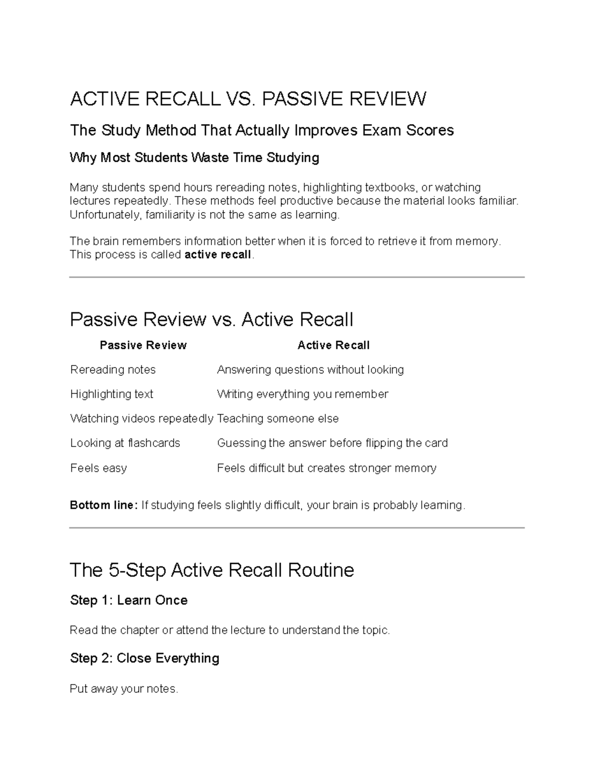 ACTIVE RECALL VS. PASSIVE REVIEW: Effective Study Methods for Exams ...