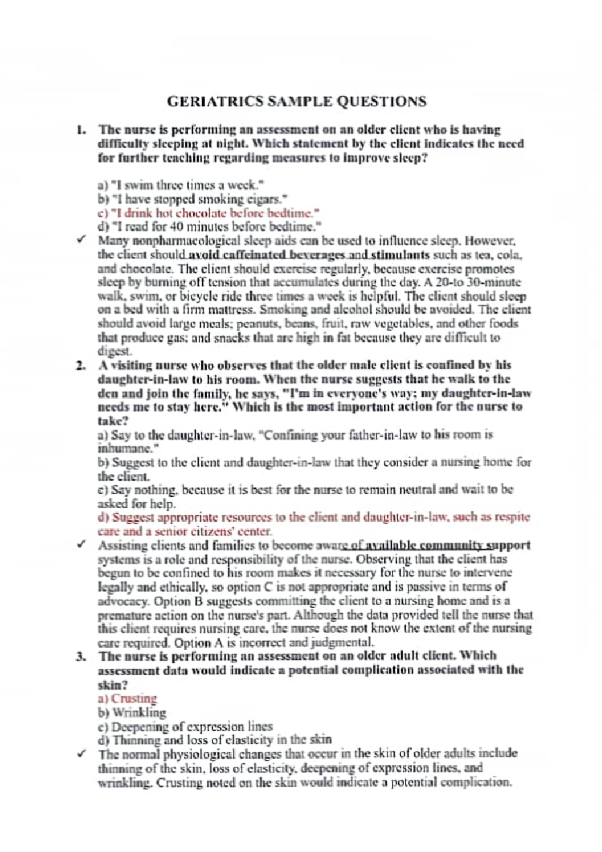 GERI 101 - Geriatrics Practice Q's & Rationales for Nursing Students ...