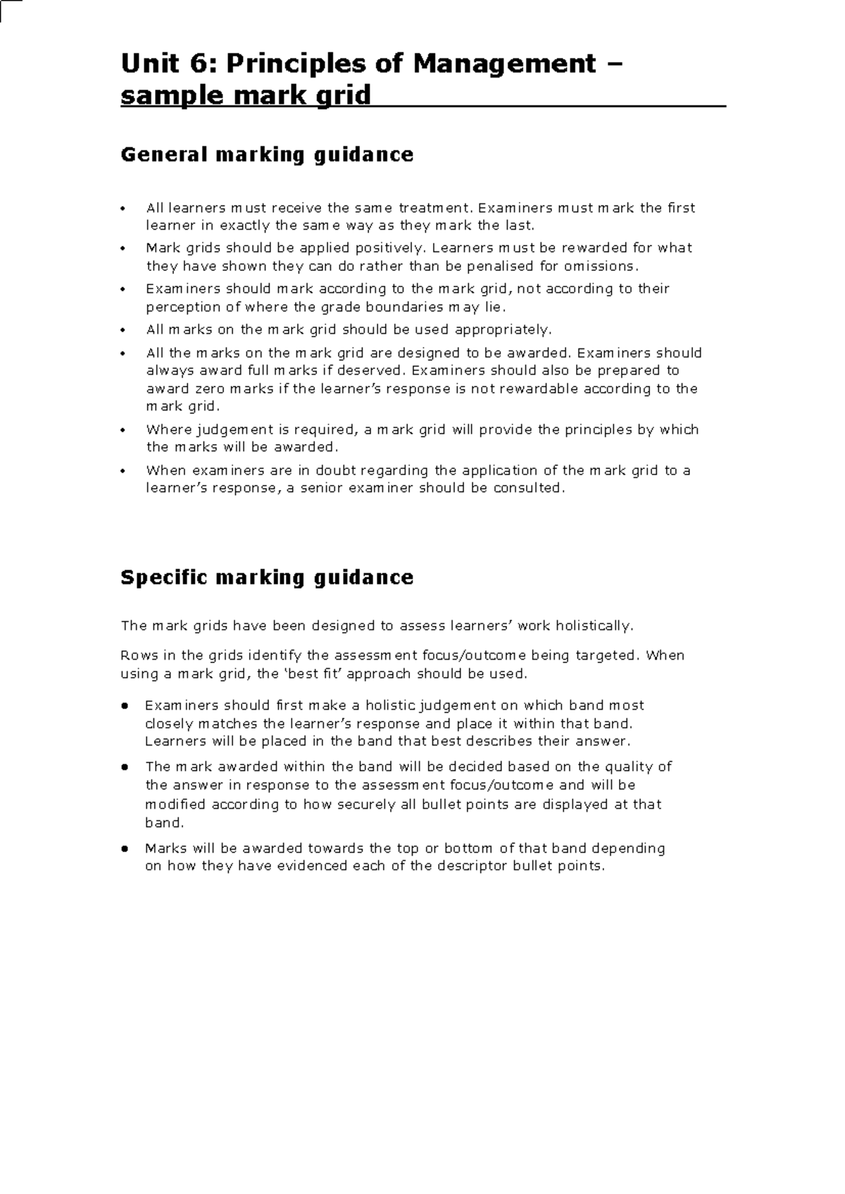 Mark Scheme - great - Unit 6: Principles of Management – sample mark ...