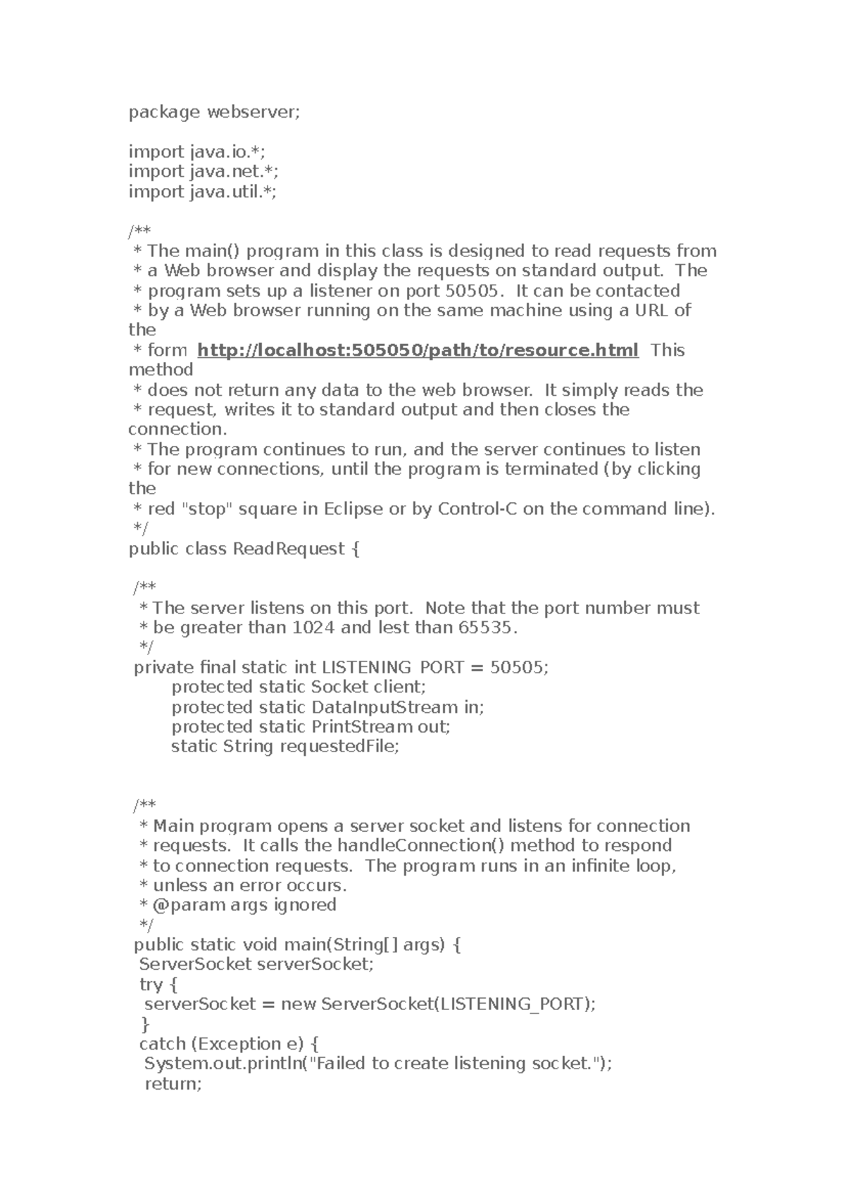 CS1103 Unit 7 Assignment - package webserver; import java.; import java.; import java ...