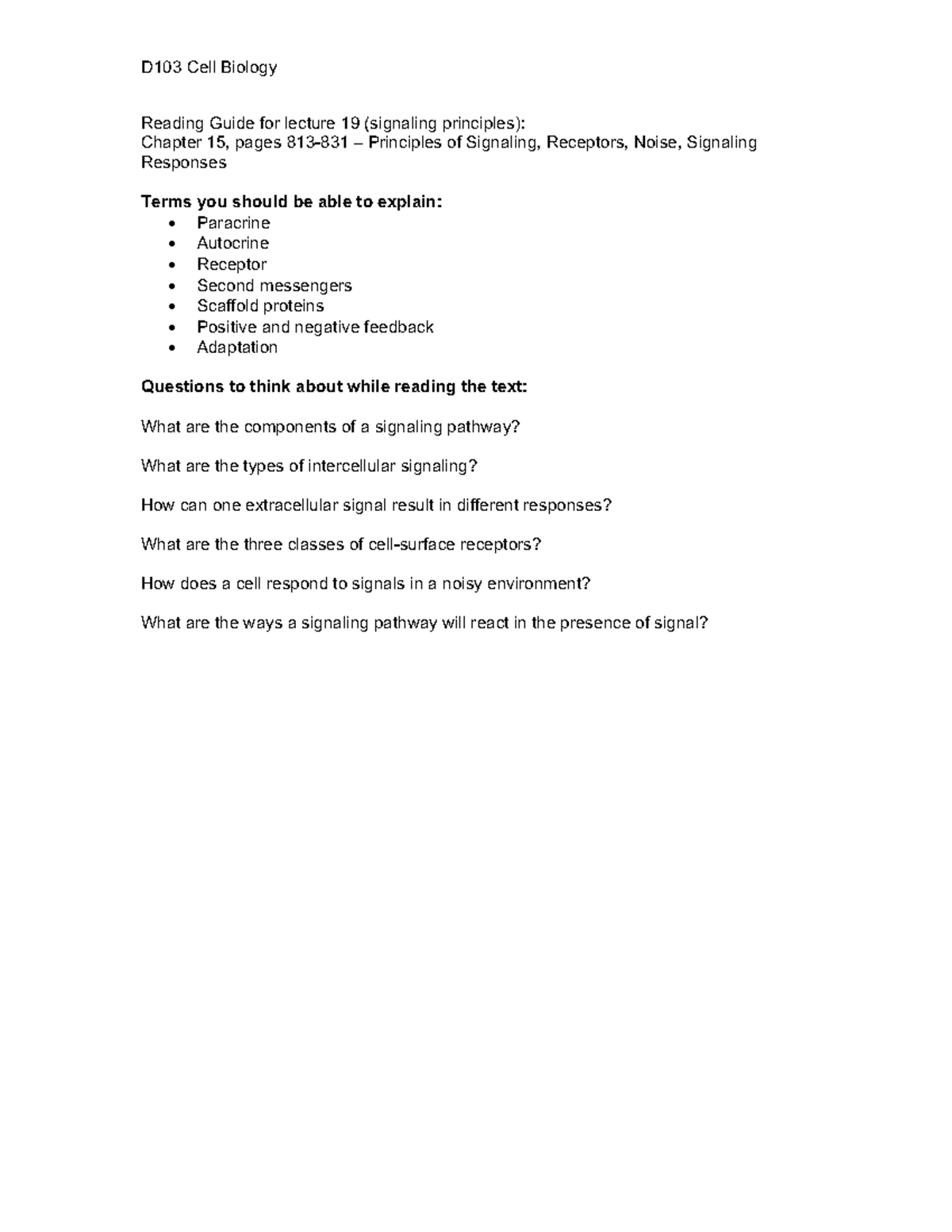 D103 RG Lecture 19 - Signaling Principles Reading Guide Notes - Studocu