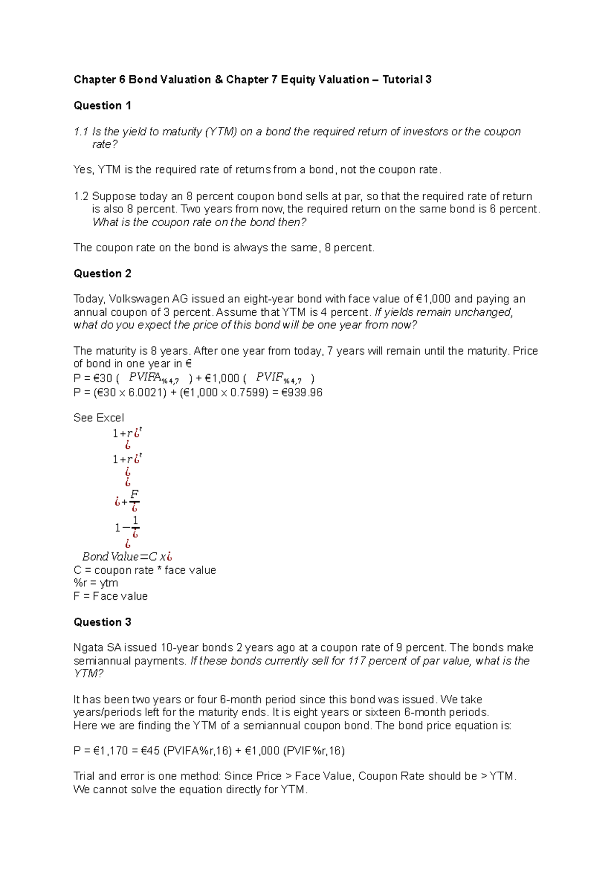 Finance & Risk Management - Tutorial 3 Answers - Finance and Risk ...