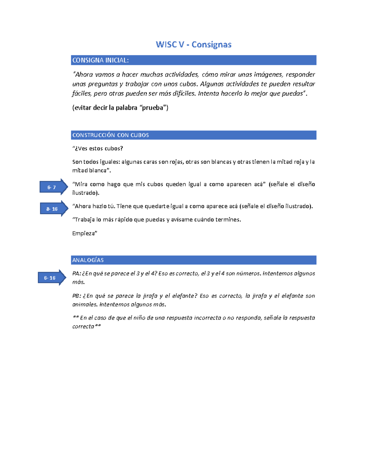 WISC-V - Resumen de consignas para evaluación del TDAH - Studocu
