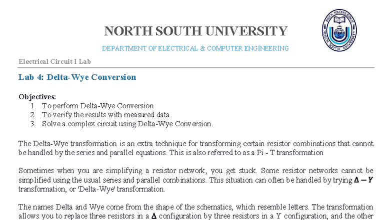 EEE ETE 141 Lab Manual: Electrical Circuit I Lab 4 - Conversion ...