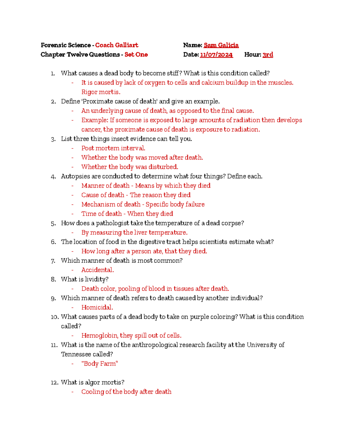 Forensic Science Chapter 12 Qs - Set 1 (Coach Galliart) - Studocu