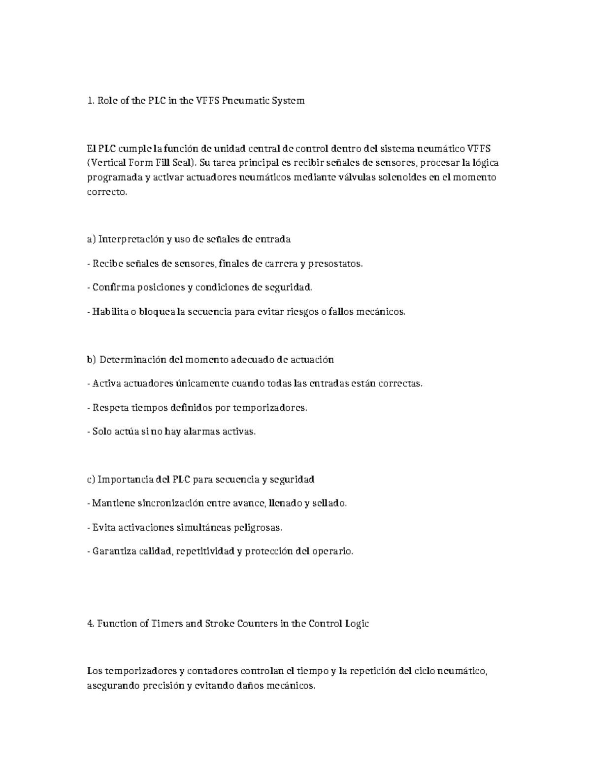 Respuestas sobre el PLC y HMI en el Sistema VFFS - Studocu