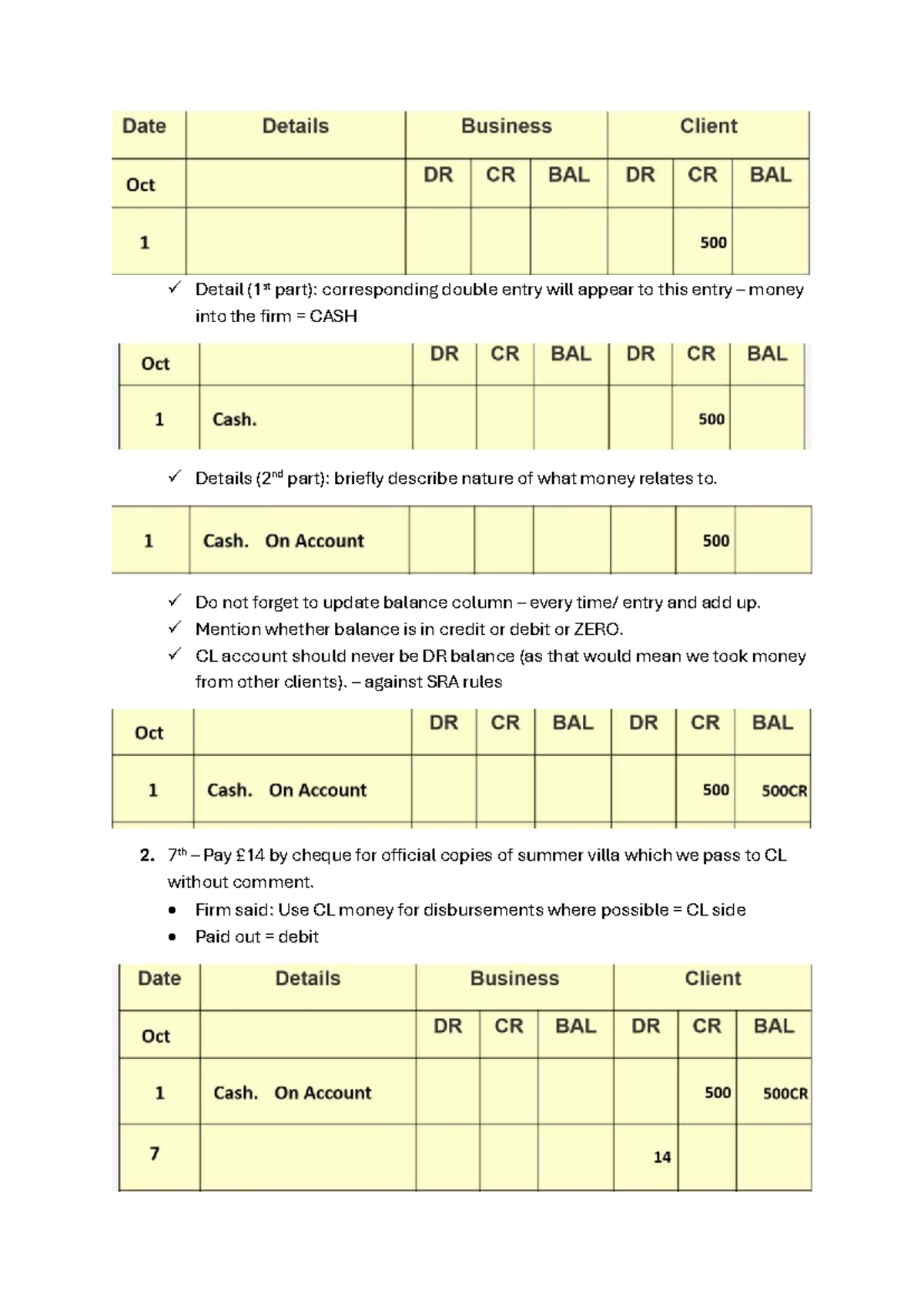 Solicitor Accounts Notes P: Double Entry & Balance Updates - Studocu