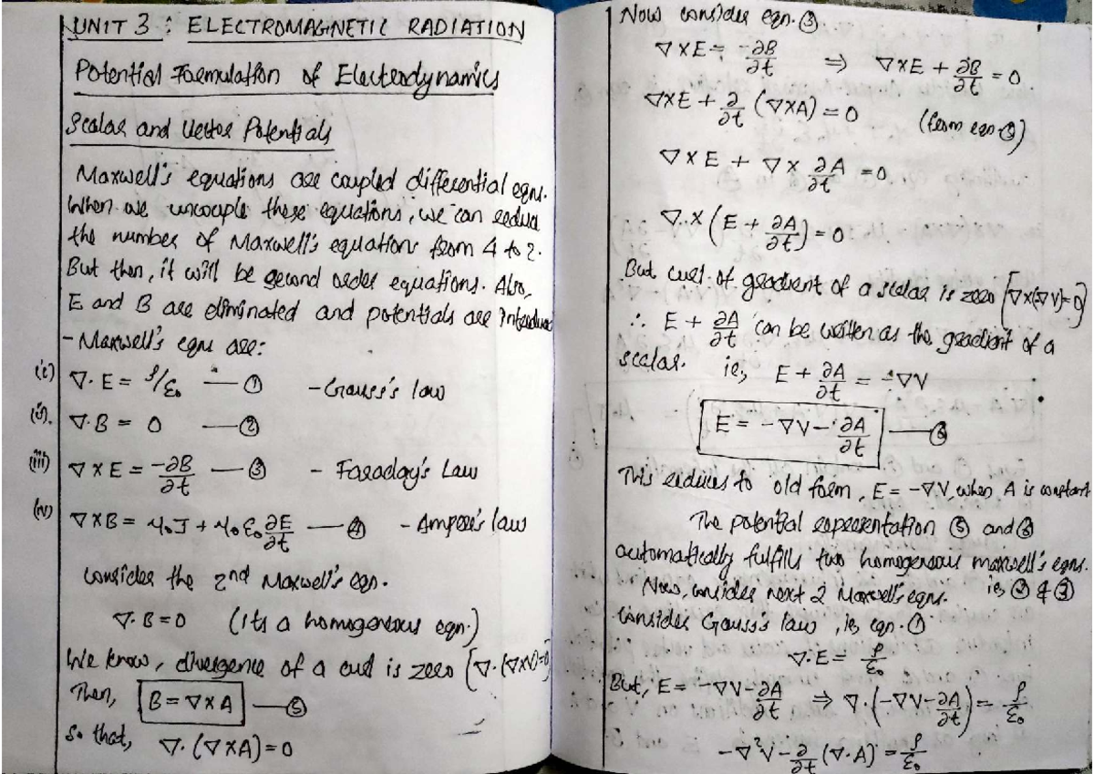 ED - S.S - Sem 1 - Notes on Electromagnetic Radiation and Potentials ...