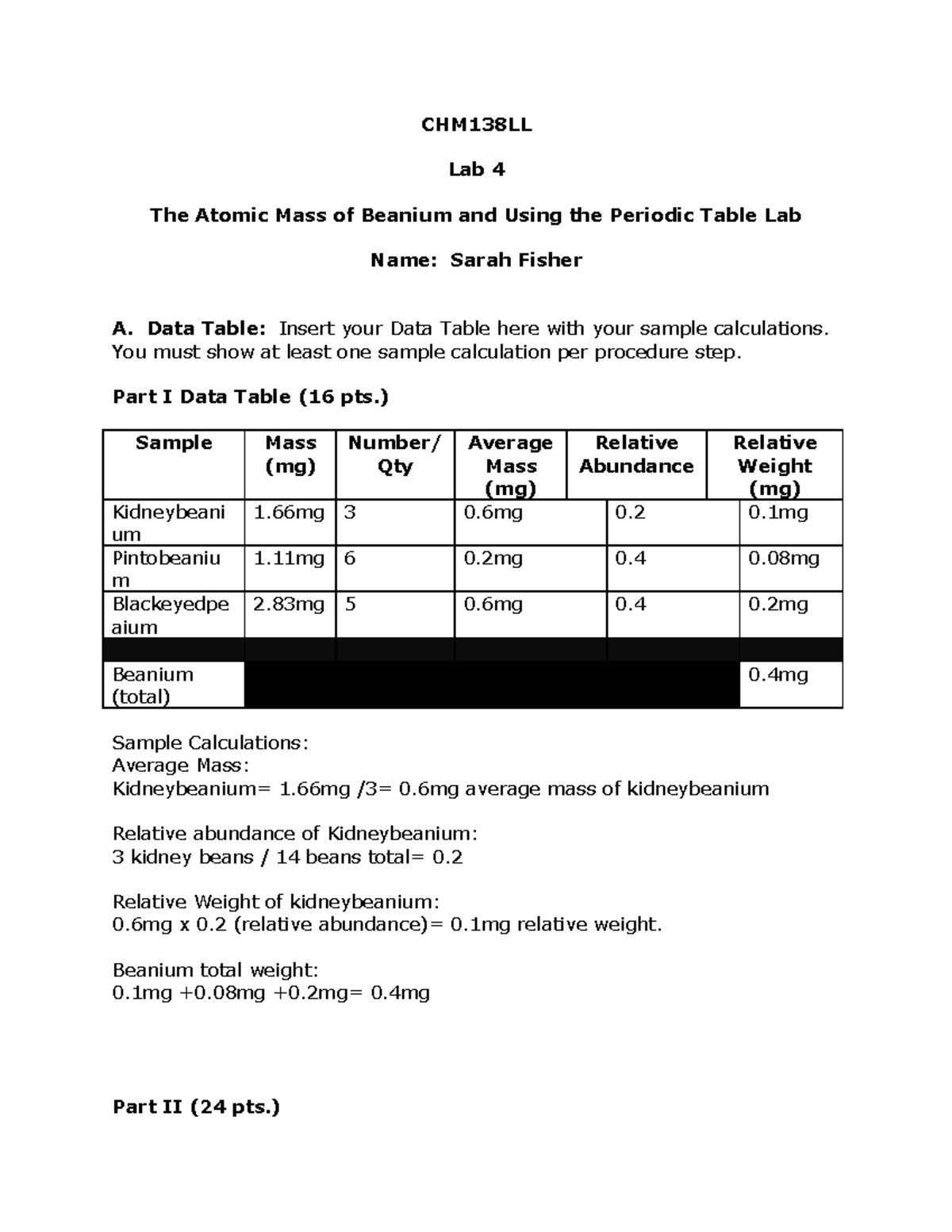 CHM138LL lab4 - Chemistry lab project - CHM138LL Lab 4 The Atomic Mass ...