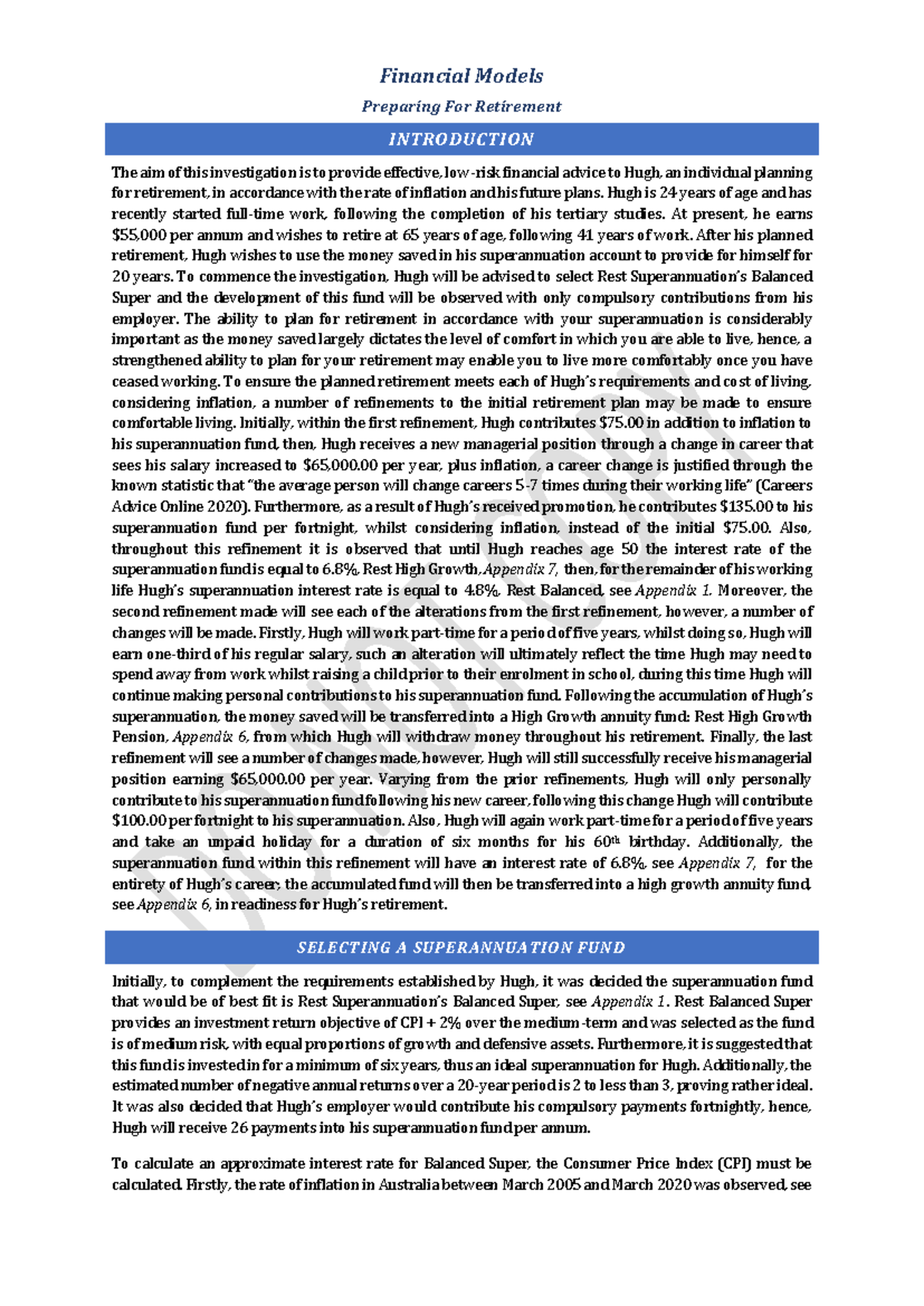 A+ Exemplar - Financial Models for Retirement Planning and Advice - Studocu