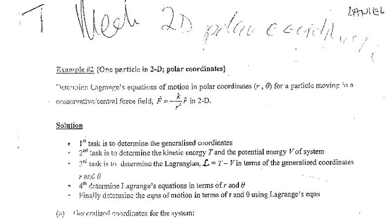 Phy 351 Final Exam Notes: Lagrangian Mechanics in Polar Coordinates ...