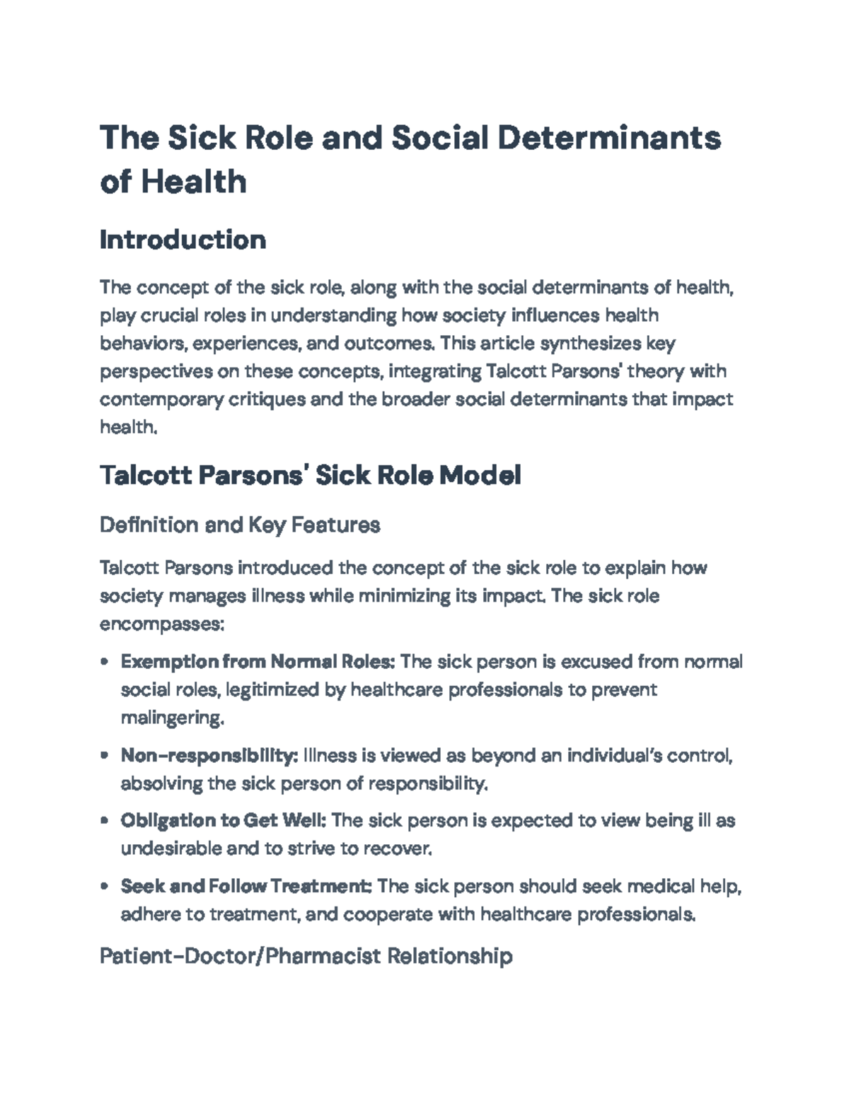 The Sick Role and Social Determinants of Health: An Integrative ...